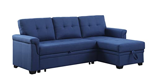 OMGO L-Shape Sectional Sofa with Storage Chaise, Linen Reversible Sleeper Couch w/Pull Out Bed, for Small Space Apartment, Living Room, Bedroom