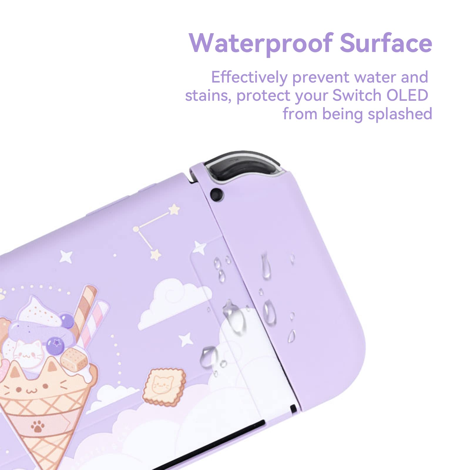 GeekShare Protective Case for Switch, Soft TPU Slim Case Cover Compatible with Nintendo Switch Console and Joy-Con - Ice Cream Cat (for Switch OLED Model)