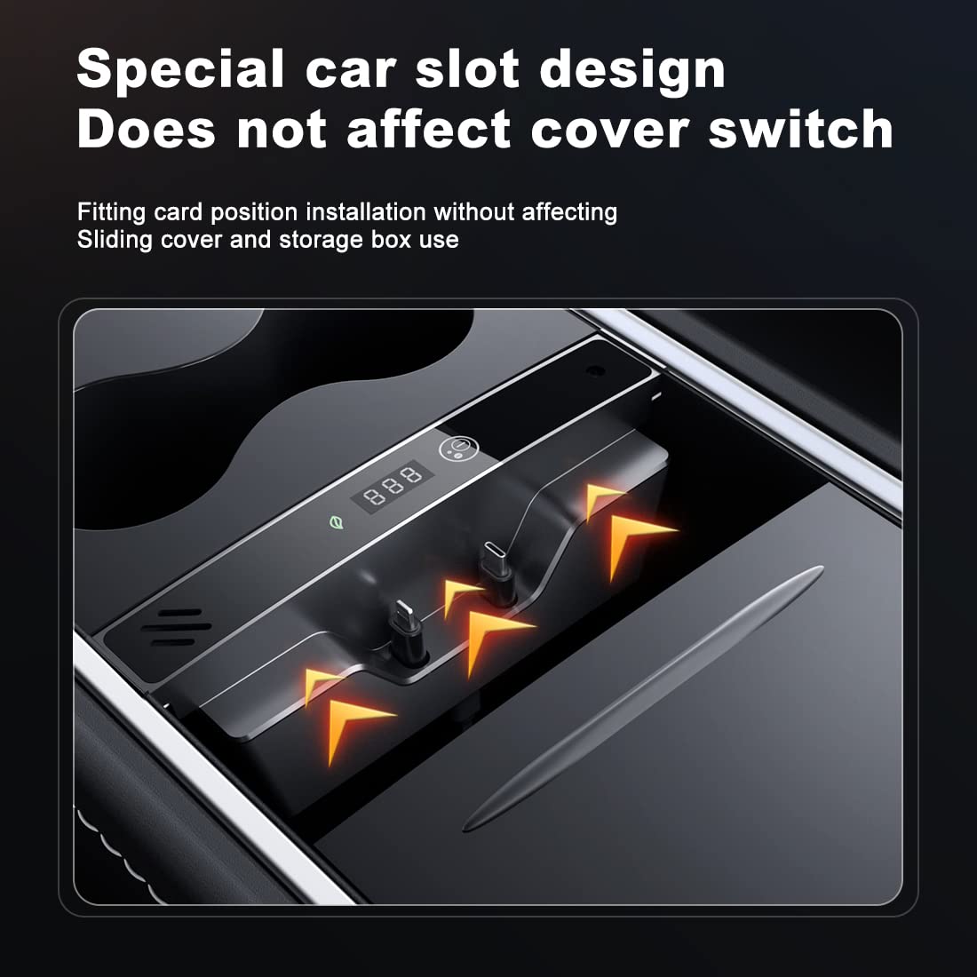 Militwo for 2021 2022 Tesla Model 3/Y Accessories | Tesla USB Hub Fit Center Console Adapter, USB Hub Docking Station with Tyep-c and iPhone Charging Cable Supports Fast Charging Stretchable