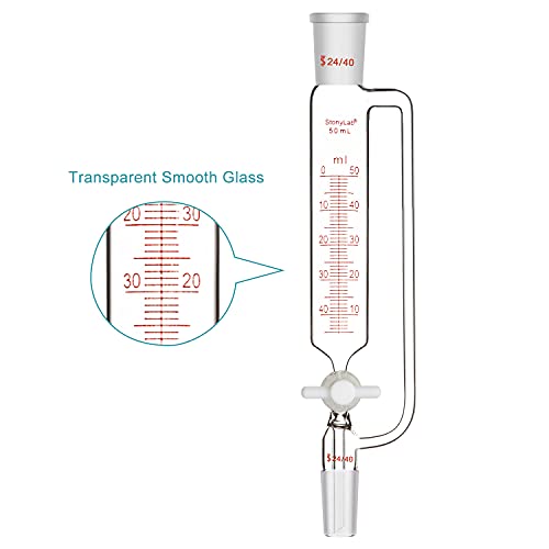 stonylab Pressure Equalizing Graduated Addition Funnel, Borosilicate Glass Dropping Funnel 24/40 Joint 50 ml with PTFE Stopcock for Laboratory (50 ml)