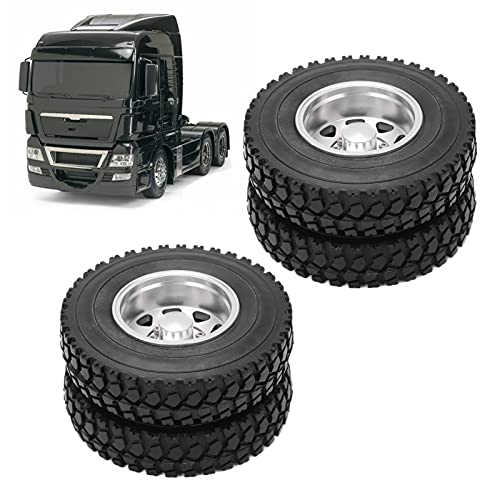 Drfeify RC Car Rear Rubber Loader Wheels,Durable Metal Alloy Rear Wheel Hub Rims Hub Upgrade Spare Parts Accessory Model car Accessories for 1/14 RC Trailer (Silver)