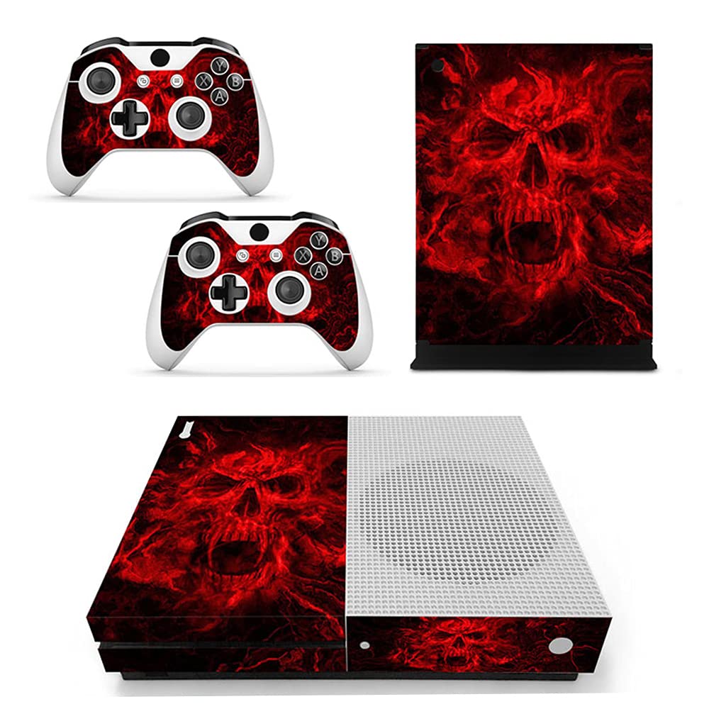FOTTCZ Vinyl Skin for Xbox One Slim Console & Controllers Only, Sticker Decorate and Protect Equipment Surface, Red Skull