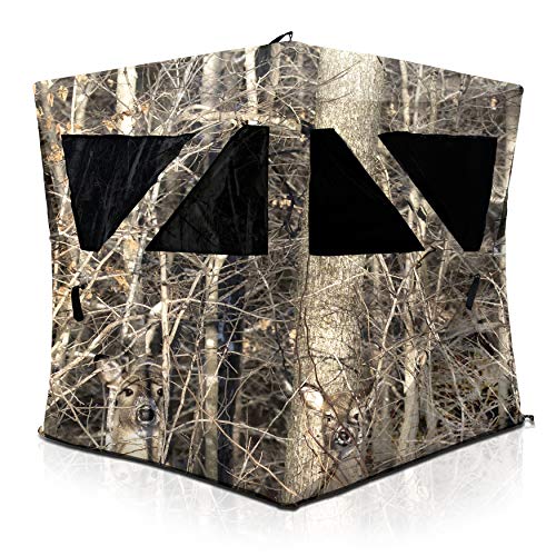 SereneLife Two Person Hunting Blind - Water Resistant Durashell Plus Hunting Ground Blind Tent Pop Up Blinds for Hunting w/Shadow Guard, Polyester Fabric, Includes Carry Bag/Tie-Down Cords - SLHT49
