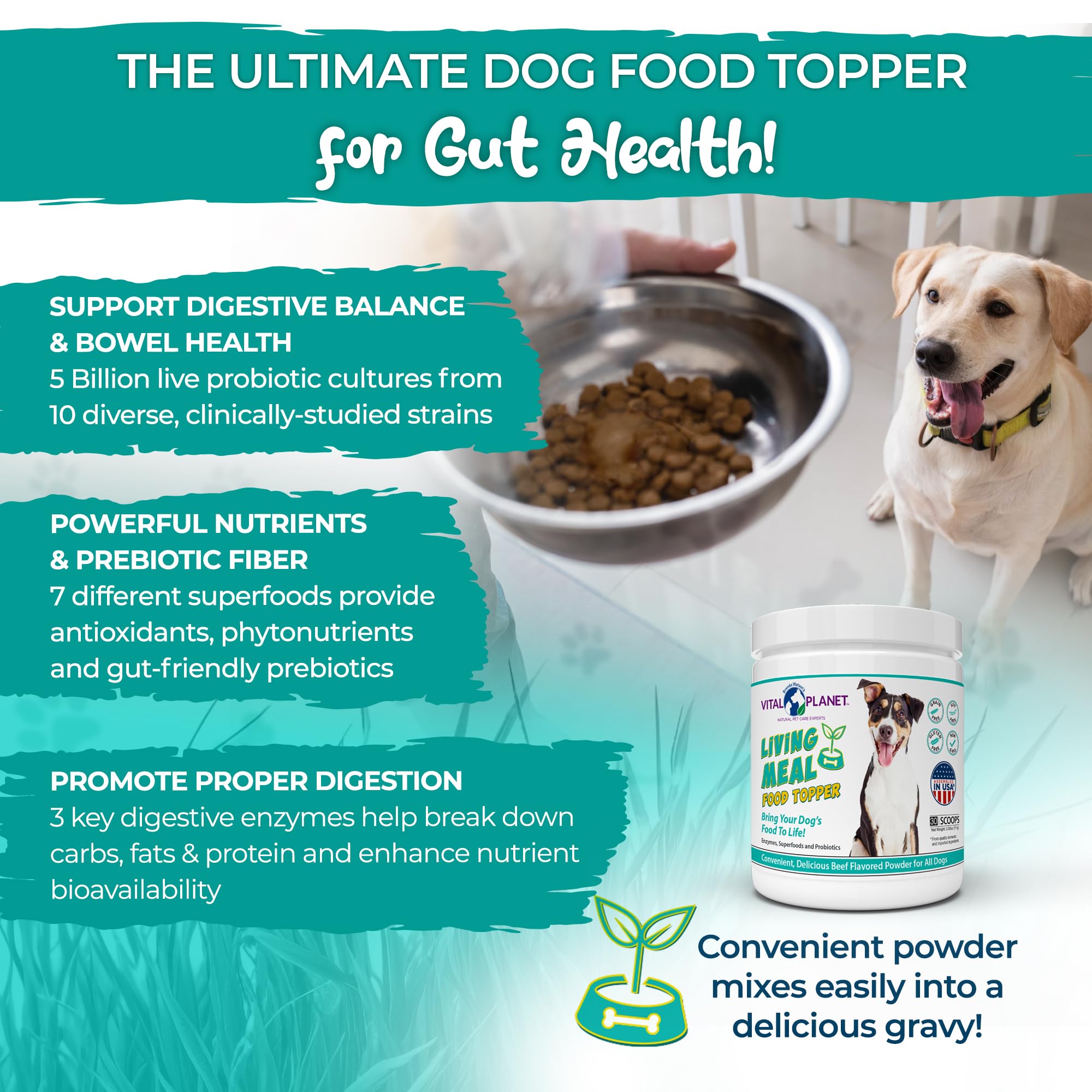 Vital Planet - Pet Living Meal Dog Powder with Enzymes Superfoods and Probiotics 111 g 30 Servings