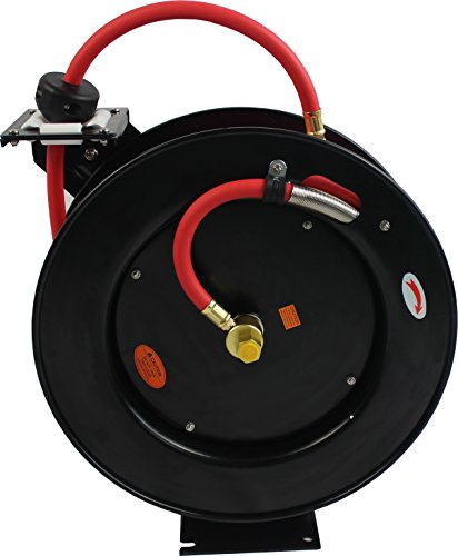 MaxWorks 80720 50ft Auto Rewind Retractable Reel with 3/8" x 50' Air Hose with Brass Fittings