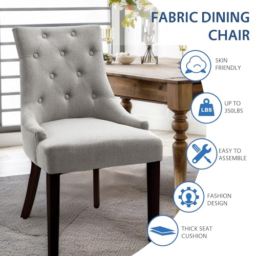 Fangflower Button Tufted Parsons Dining Chairs Set of 2 with Upholstered Fabric, High Back, Padded Seat for Kitchen Living Room Lounge, Beige