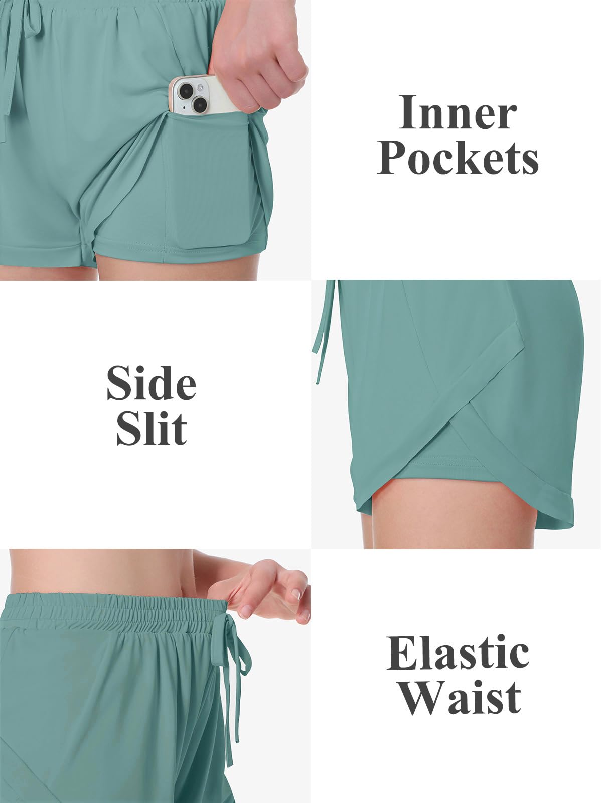 EXARUS Girls Athletic Shorts Running 2 in 1 Cheer Track Workout with Pockets Sports Dolphin for Kids Green 8Y
