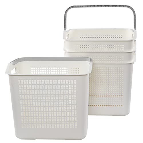 Nicesh 4 Pack 35 L Plastic Laundry Basket with Handle, White Laundry Hamper for Wet Towel