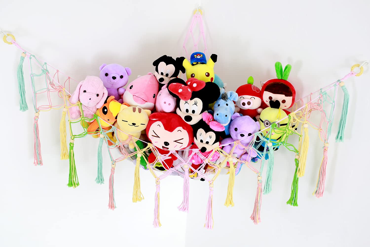 Large Stuffed Animal Net Toy Hammock Corner XL Hanging Net for Plush Toy Holder Boho Macrame Toy Display Stuffed Animal Storage Organizer for Kids Room, Nursery