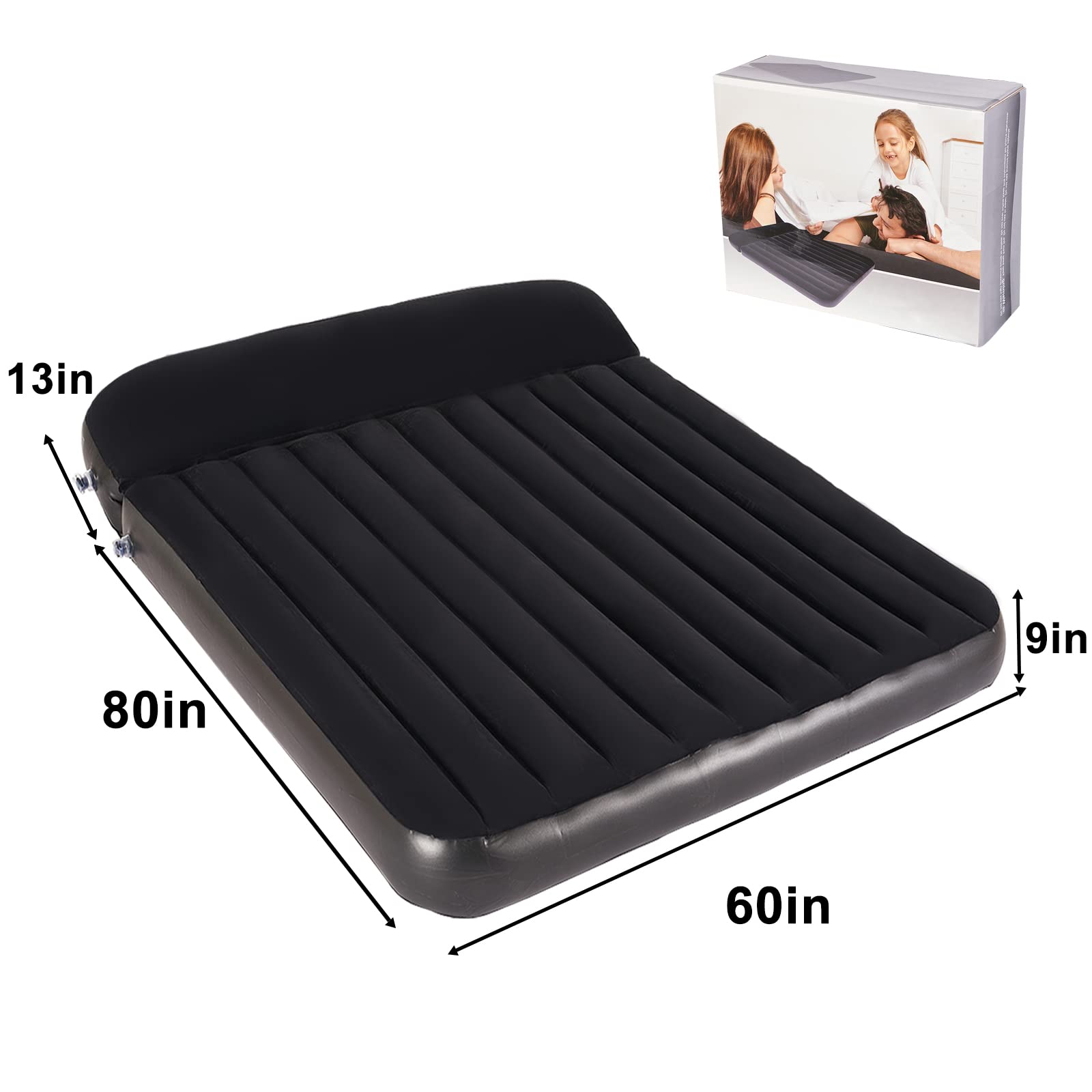 DIMAR GARDEN Queen Size Camping Air Mattress Inflatable Bed Blow Up Mattresses with Pillow,Black