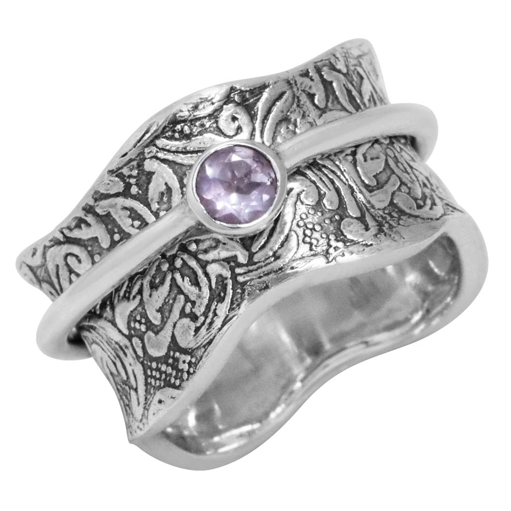ENERGY STONE Balance and Beauty with Semi-precious Stone Sterling Silver Meditation Spinner Ring (USA88S Rose Quartz, 11)