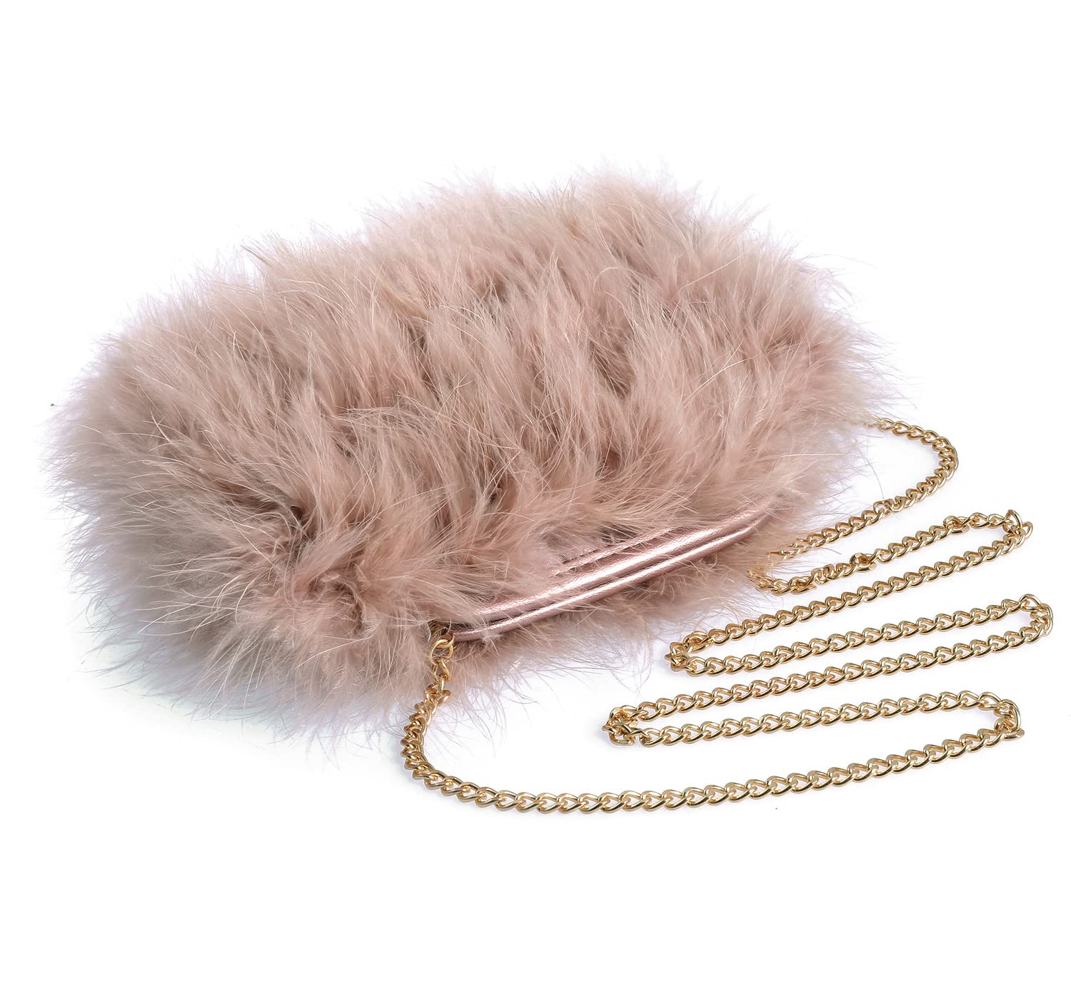 expouch Women Marabou Feather Clutch Bag Evening Handbag with Detachable Chain Strap Wedding Cocktail Party Bag (Nude)