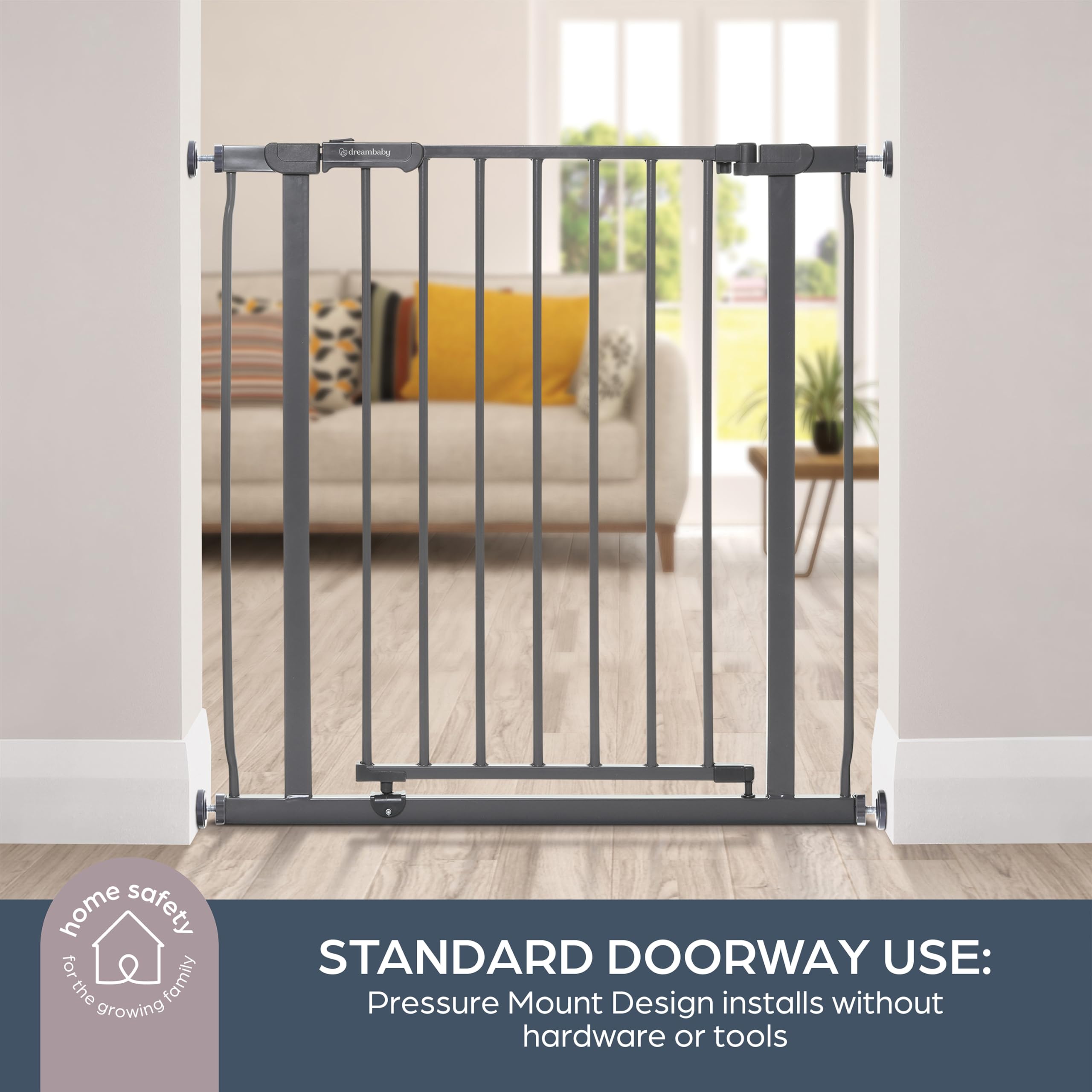 Dreambaby Ava 29.5" - 40" Baby Gate for Stairs and Doorways, Wide Adjustable-Gate for Doors, Easy to Install and Sturdy Walk Through Baby Gate - Can be Used as a Dog Gate