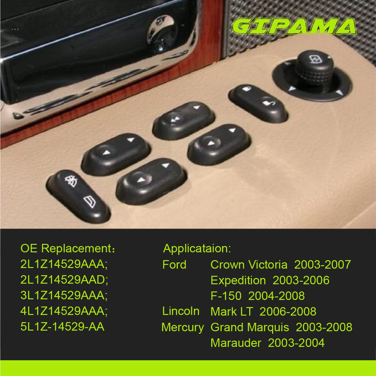 Gipama 901-339 Power Window Switch for Ford 2003-2008, Lincoln 2006-2008, Mercury 2003-2008(Driver Side)