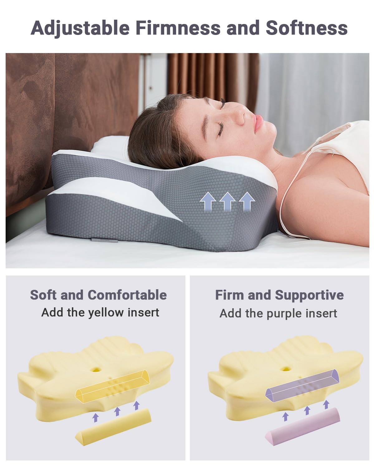 FAIORD Cervical Pillow for Neck and Shoulder Pain, Ergonomic Contour Orthopedic Pillow with Cooling Pillow Covers & Support Sticks, Memory Foam Pillows for Side, Back and Stomach Sleepers Pain Relief