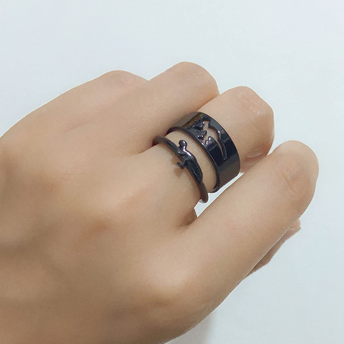 ERLOSYA 6 Pieces Matching Dinosaur Knuckle Rings Set for Couples Women, Adjustable Hollow Open Stackable Finger Band Promise Ring, for Party Daily Jewelry (6 Pcs)