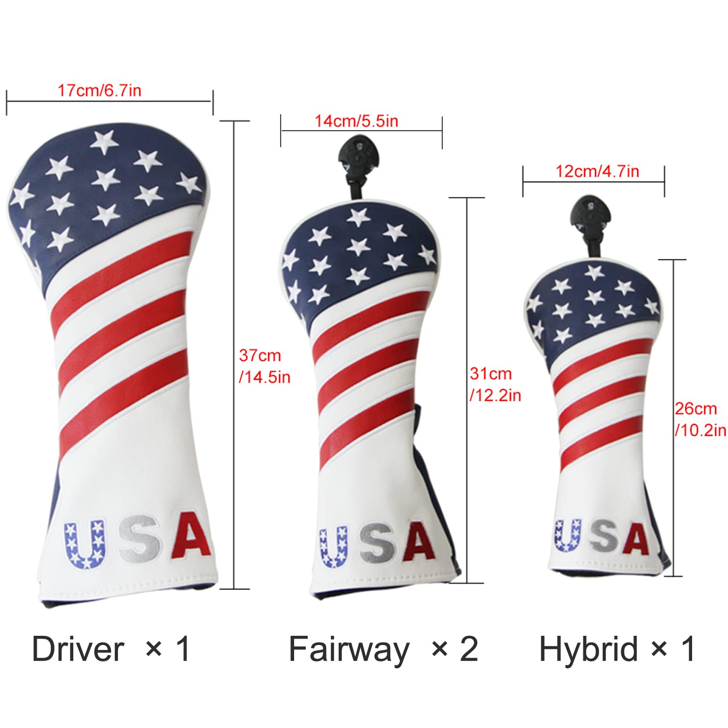 GLOOF Golf Head Covers USA Stars and Stripes and Golf Putter Cover Bundle