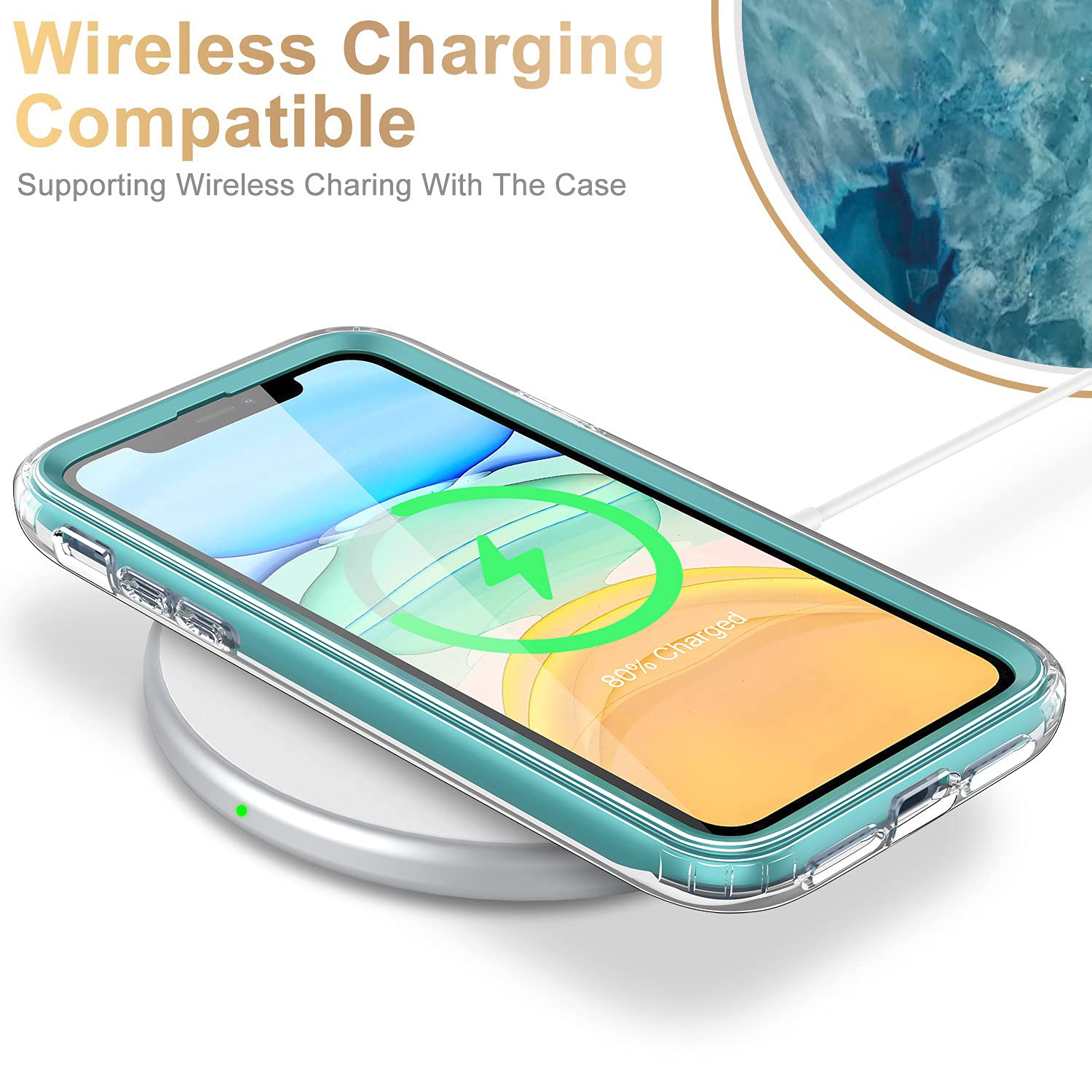 Esdot Compatible with iPhone 12 Pro Max Case with Built-in Screen Protector,with Fashionable Designs for Women Girls,Protective Phone Case for Apple iPhone 12 Pro Max 6.7" Opal Marble Blue