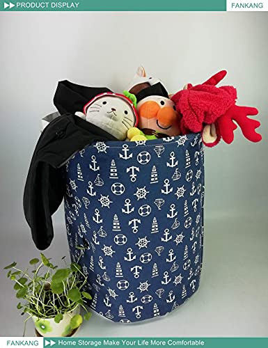 FANKANG Storage Basket, Nursery Hamper Canvas Laundry Basket Foldable with Waterproof PE Coating Large Storage Baskets for Kids Boys and Girls, Office, Bedroom, Clothes,Toys(Sailboat)