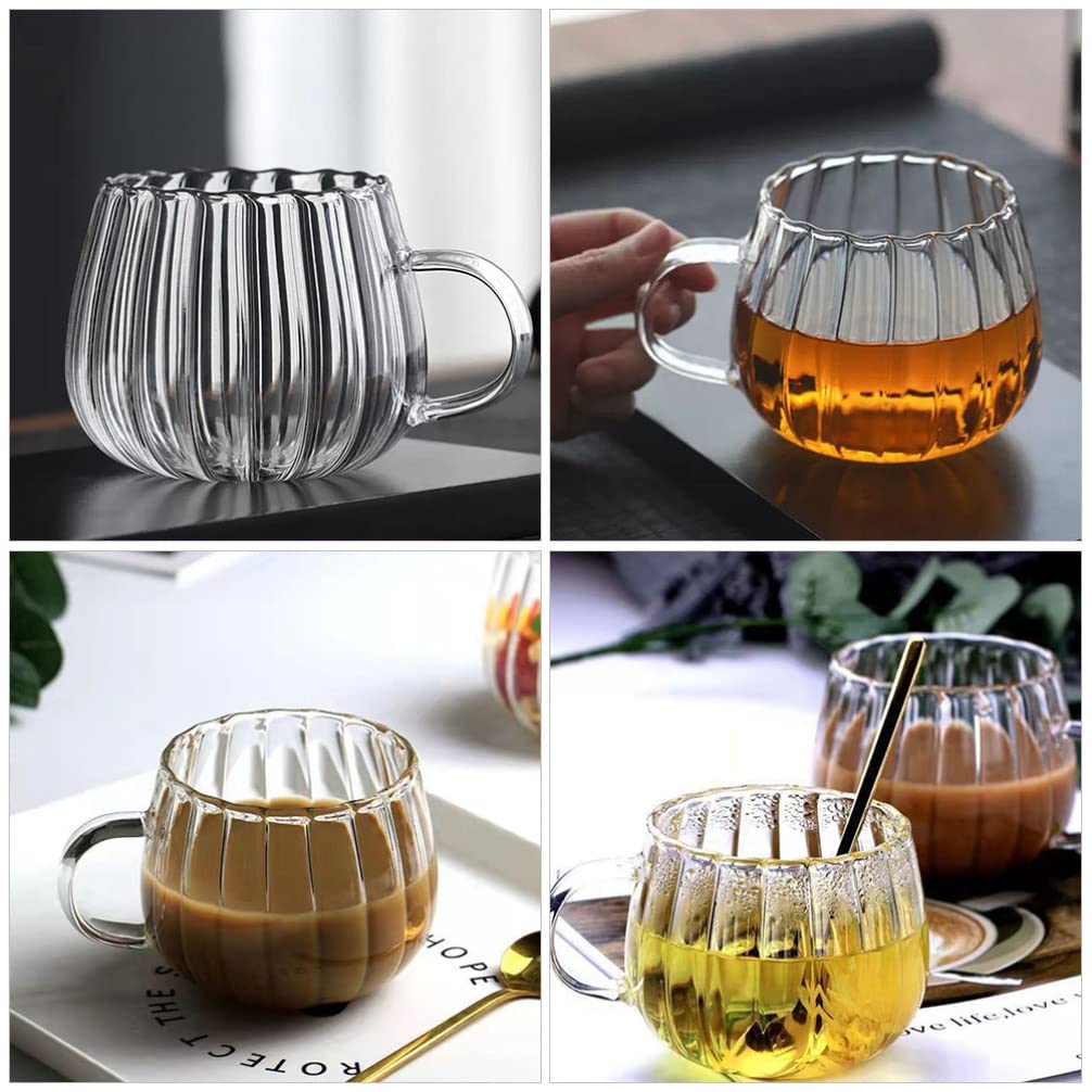 Ipetboom Pumpkin Mug Cups Office Decor Glass Coffee Cups 2pcs Transparent Glass Mugs with Handle Coffee Tea Mugs Soup Clear Drinking Cups Office Decor Glass Cups Novelty Coffee Mug