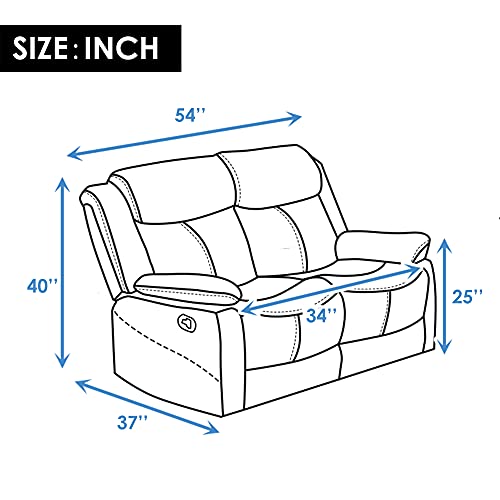 MOEO Leather Reclining Loveseat Sofa, Manual Living Room 2 Seat Couch for Dorm Small Apartment Home, Brown