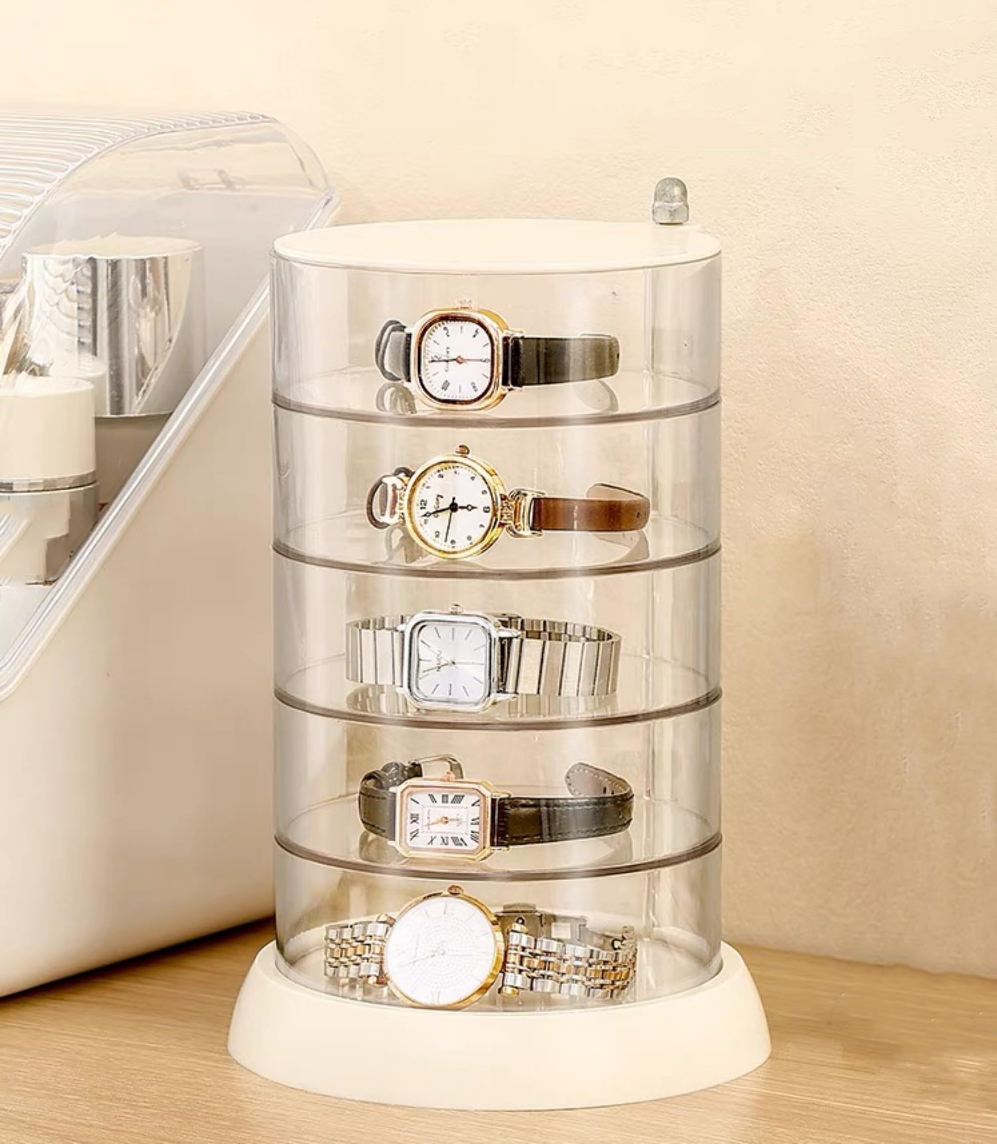 RANNYOZIO Hair Accessories Organizer 360° Rotating Plastic Bathroom Containers for Hair Accessories Cotton Swab Hair Tie Organizer Storage, 5-Layer