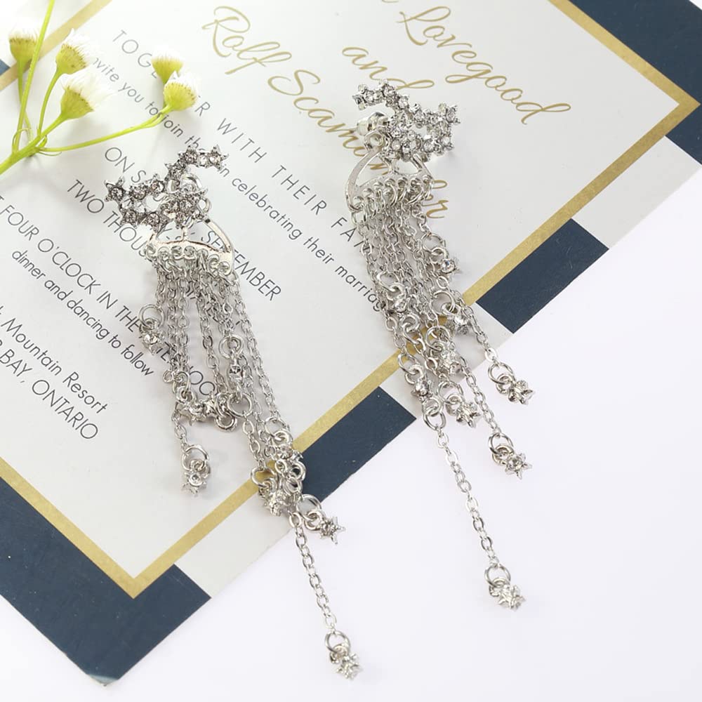Girlssory Shining Stars Tassel Earrings Hanging Exquisite Earrings for Women (Silver)