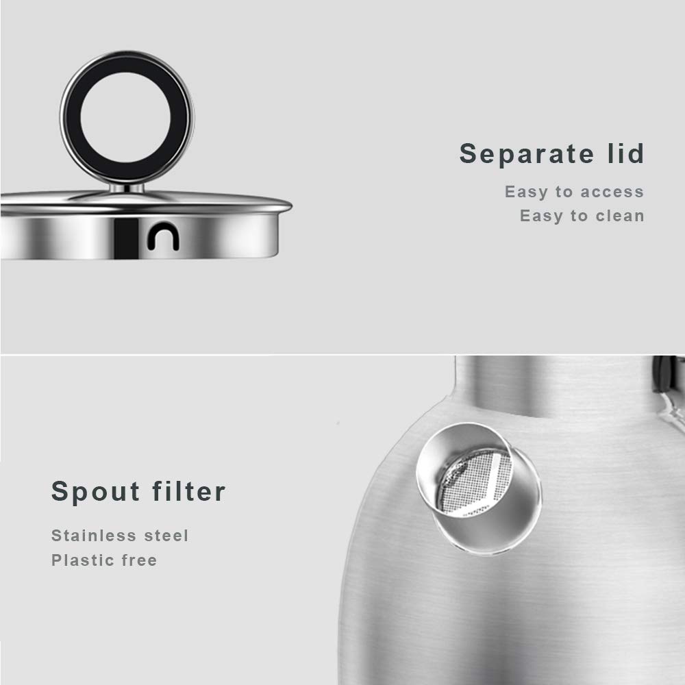Electric Kettle, ASCOT Stainless Steel Electric Tea Kettle, 1.7QT, 1500W, BPA-Free, Cordless, Automatic Shutoff, Fast Boiling Water Heater - Matte Silver