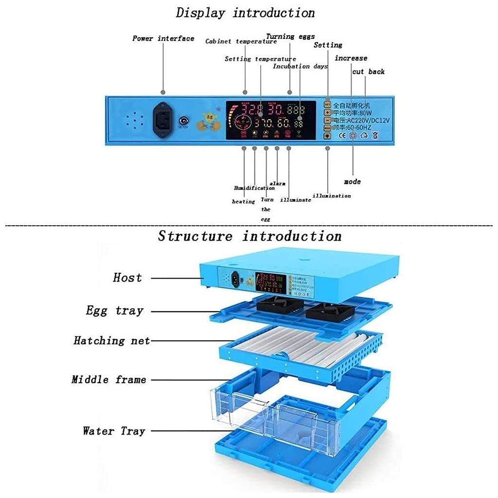 Fully Automatic Egg Incubator for Hatching 192 Eggs Automatic Turner Temperature Control Visible Screen Chicken Quail Duck Goose Turkey