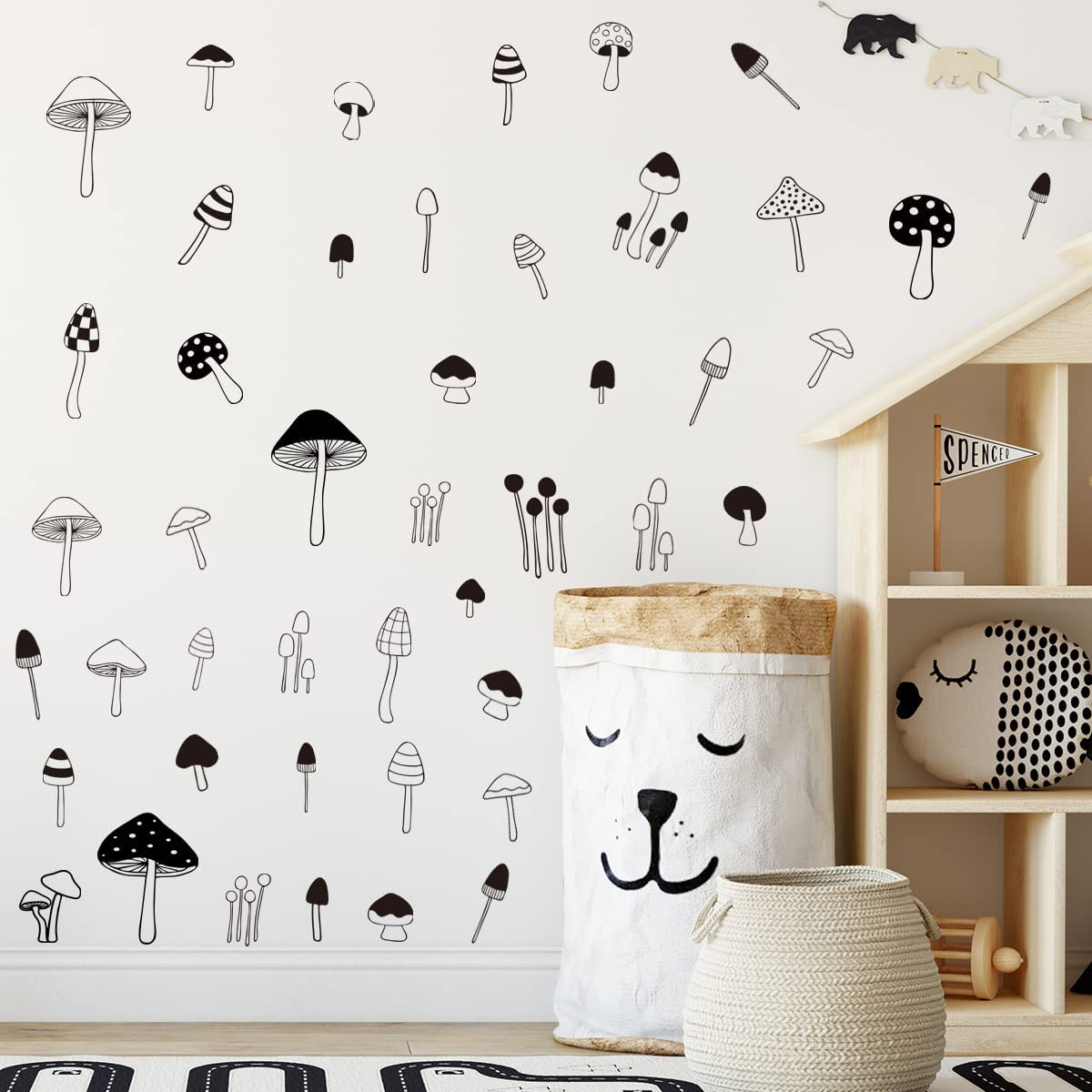 Mushroom Wall Decals Cute Mushroom Wall Stickers Black Modern Wall Decals Removable Peel and Stick Wall Sticker Nursery Wall Decals Bedroom Kids Room Decor