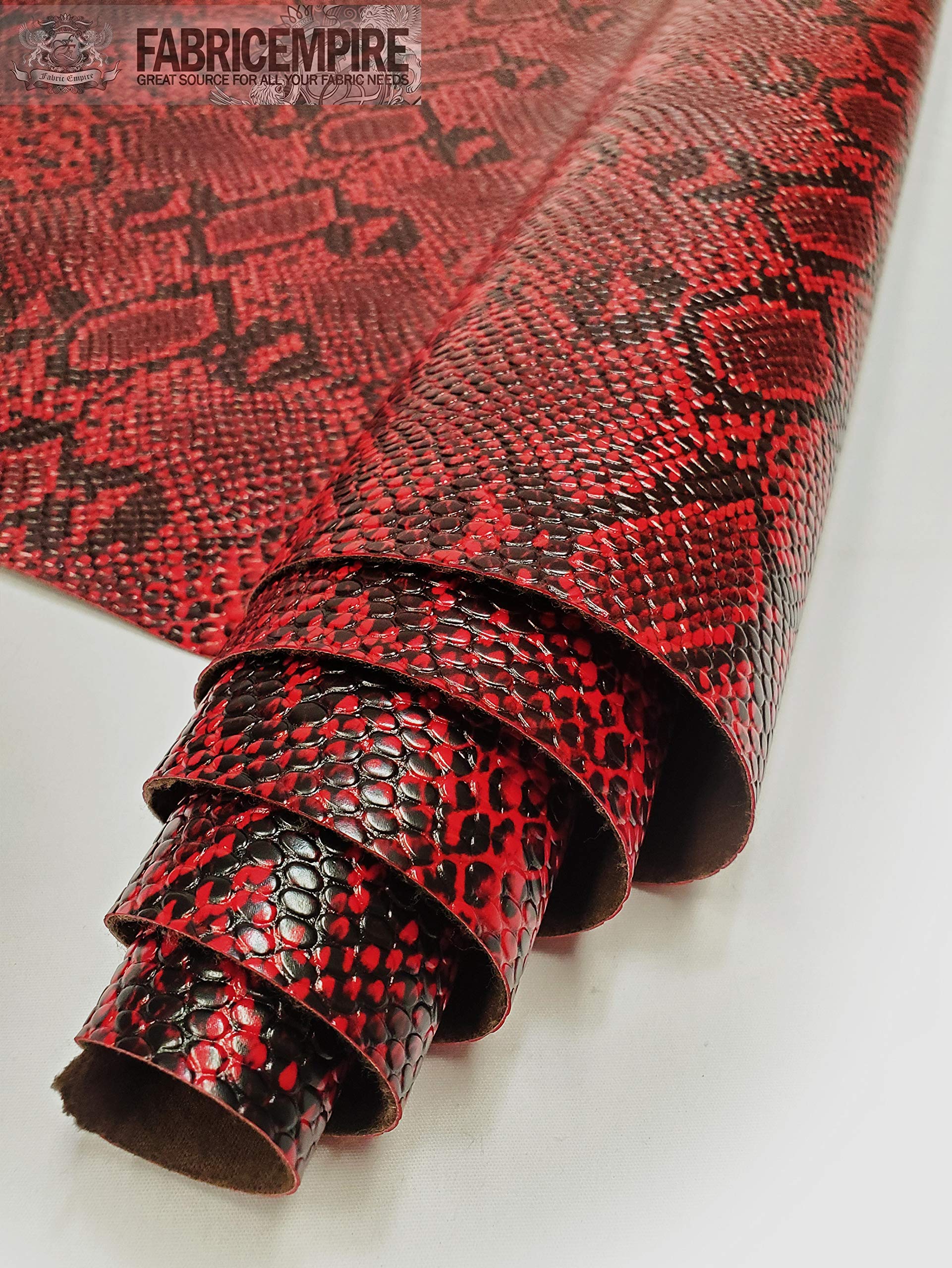 Vinyl Fabric Embossed Texture Rattlesnake Fake Leather Sold by The Yard (Ruby Red)