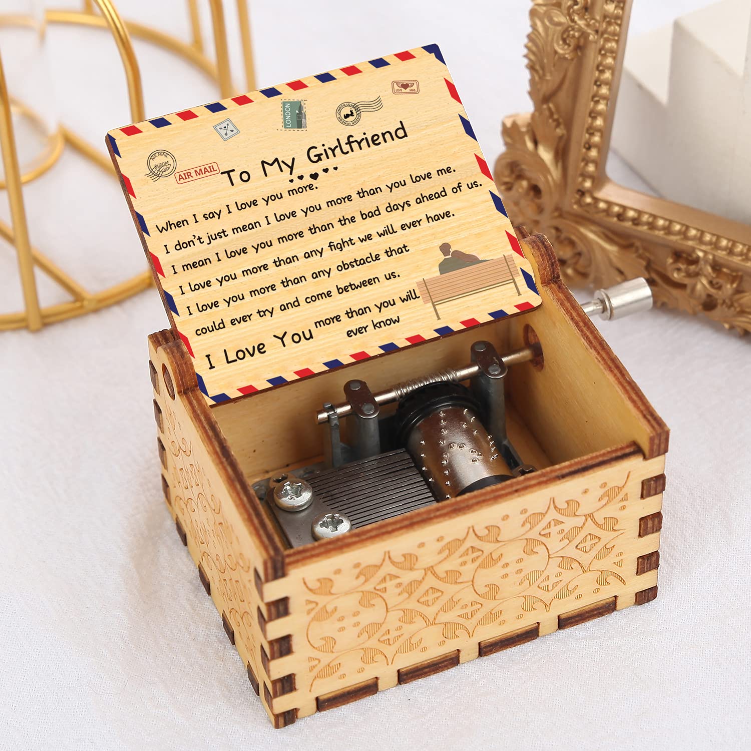 Engraved Colorful Wooden Music Boxes,Hand Crank Classical Wood Sunshine Musical Box, Personalized Wooden Music Boxes, for Birthday Christmas Valentine's Day. (Girlfriend)