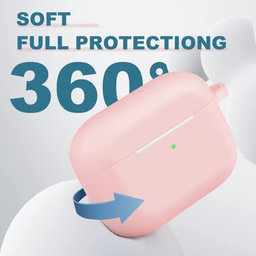 MOLOVA AirPods Pro 2nd/1st Case Cover with Keychain and Carabiner, Full Protective Silicone Skin Accessories for Women Men with Apple AirPods Pro 2nd/1st Charging Case,Front LED Visible,(Pink)