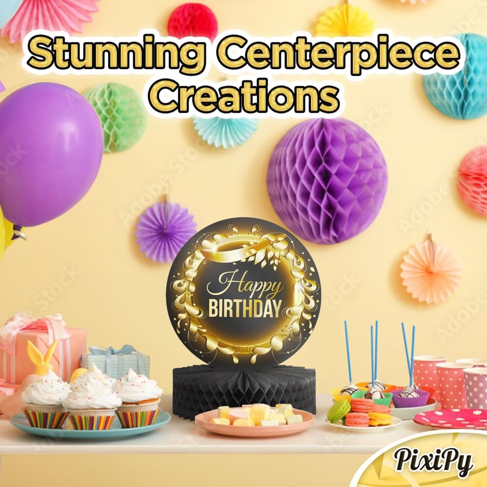 Happy Birthday Table Decorations Centerpieces - 4-Pack Double Sided Happy Birthday Centerpieces for Tables - 12β Black and Rose Gold Birthday Party Decorations Centerpieces
