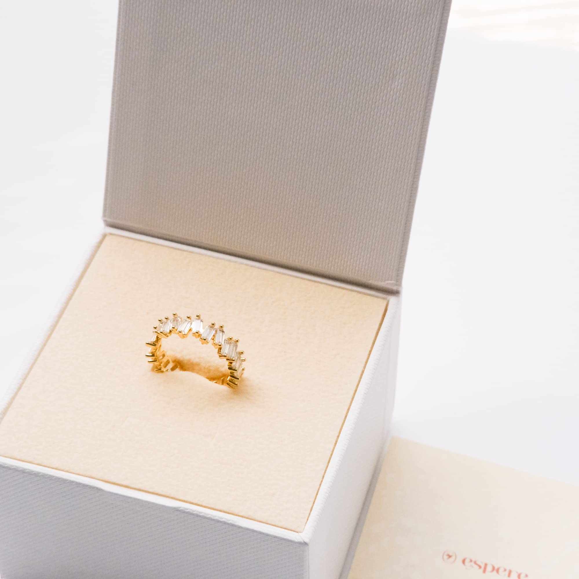 espere CZ Baguette Zig Zag Ring | 18K Gold Plated Baguette Cluster Eternity Stacking Band (4)