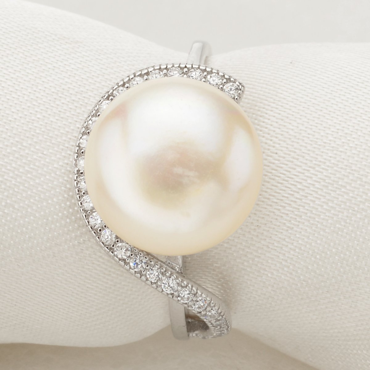 EVER FAITH 925 Sterling Silver Clear CZ 10MM AAA Freshwater Cultured Pearl Bridal Wedding Ring Size 8