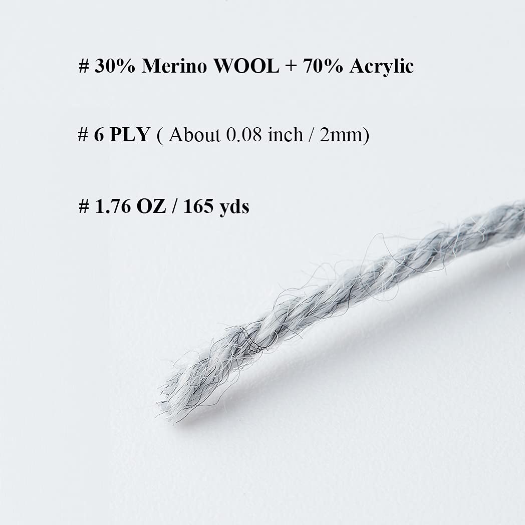 Gisimo Merino Wool Yarn for Crochet, Knitting & Crafting, 6-Ply Soft and Thick -165 Yards /1.76 OZ (Baby Blue, 1 Ball)