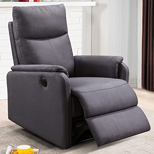 FANYHOME Electric Power USB,Fabric Single Sofa, Home Theater Seating with Recliner Function,Ergonomic Lounge Chair for Small Room 35.4" D x 30" W x 39.8" H, Grey