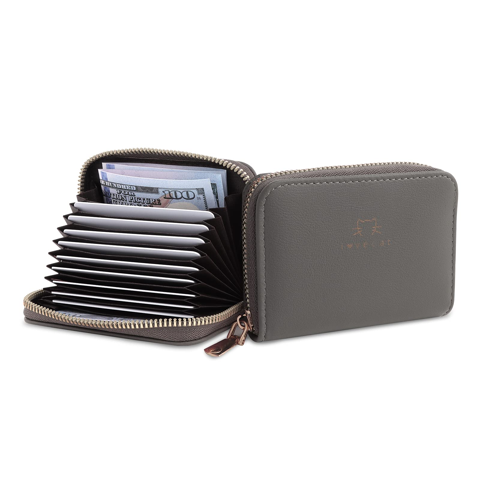 EXT-FAN Credit Card Holders RFID Small Wallet for Women Zip Coin Purse Compact Card Cases & Money Organizers (Grey)