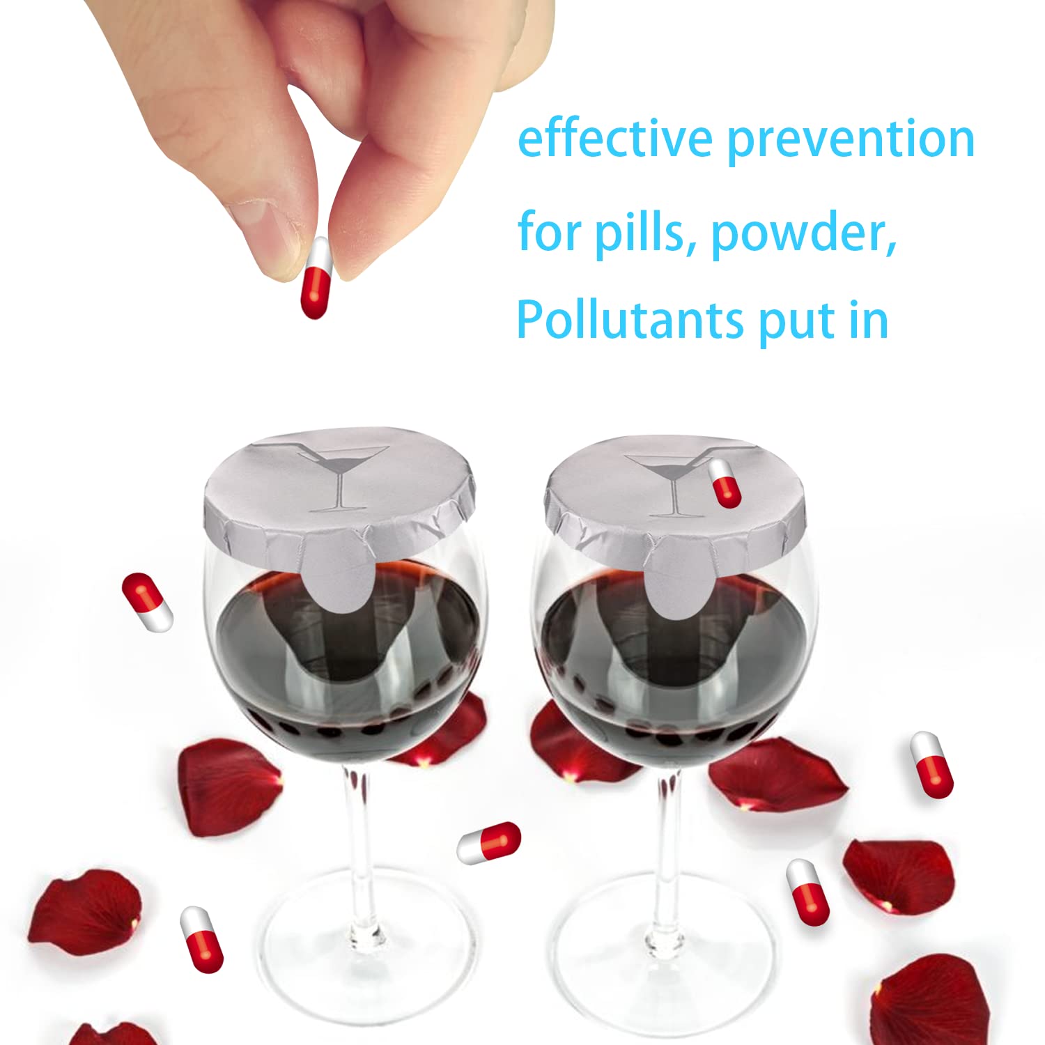 Drink Protection Cap,drink covers for alcohol protection,Disposable foil airtight lid stickers for wine glasses and tumblers. Easy to carry, night out, bar, party, (100 Pack)