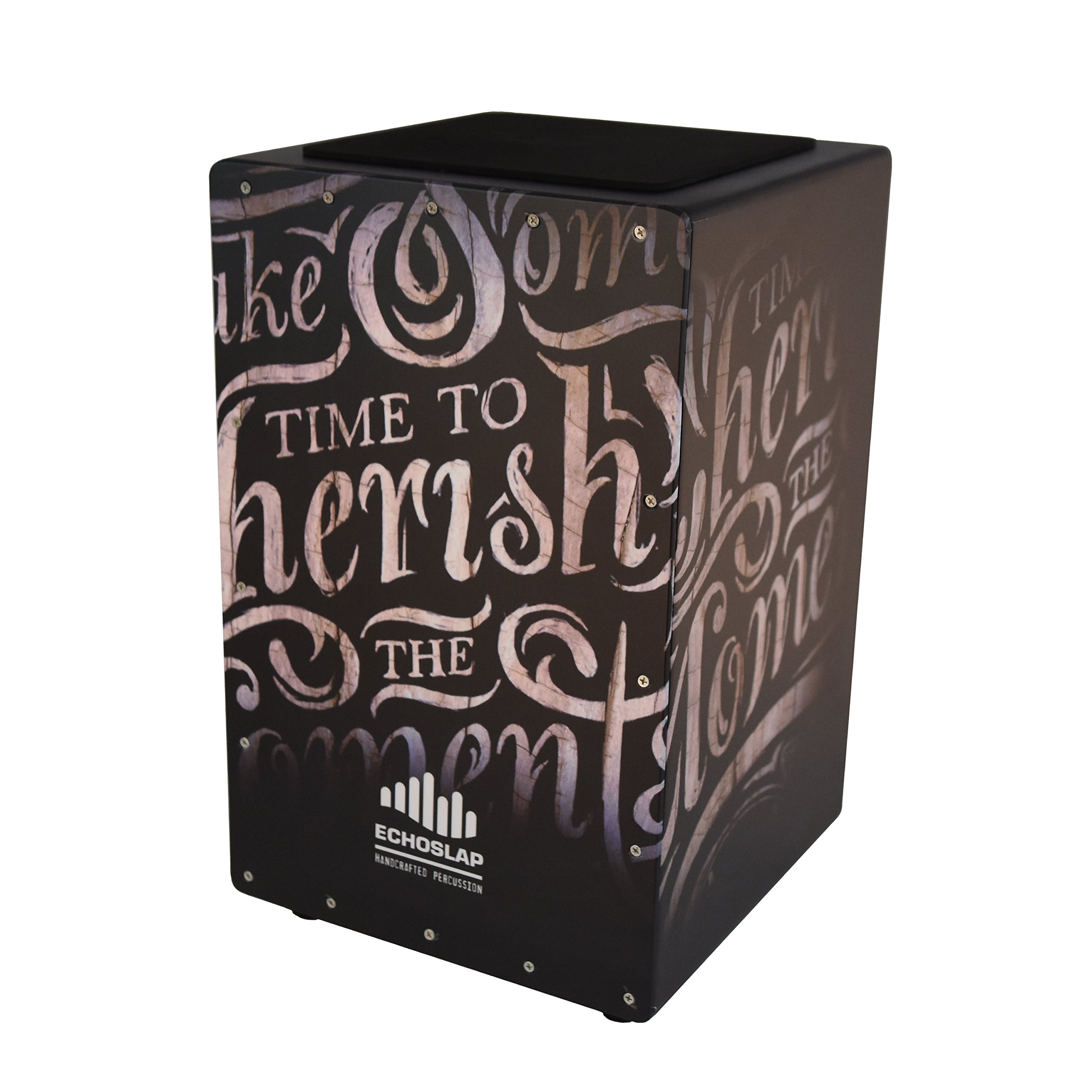 Echoslap GFX Ship Cajon, Black, Hand Crafted, 21 Coiled Snare Wires, Deep Bass, Maple Frontplate, Hardwood Body + Free Gig Bag