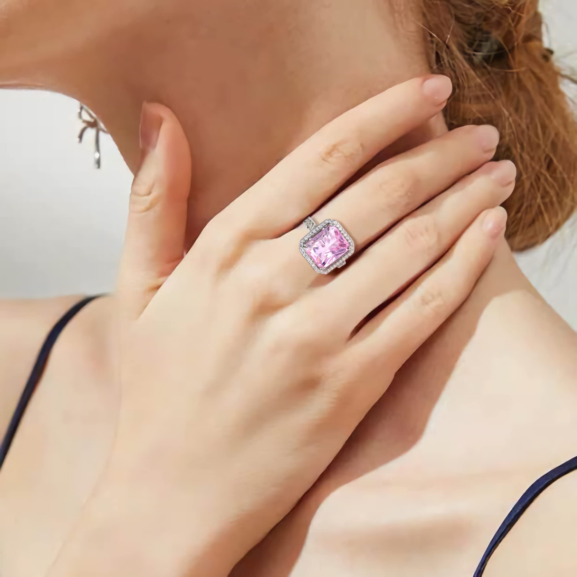 EVER FAITH S925 Sterling Silver 5 Carats Radiant Cut CZ Stunning Engagement Cocktail Ring Pink - Size 9