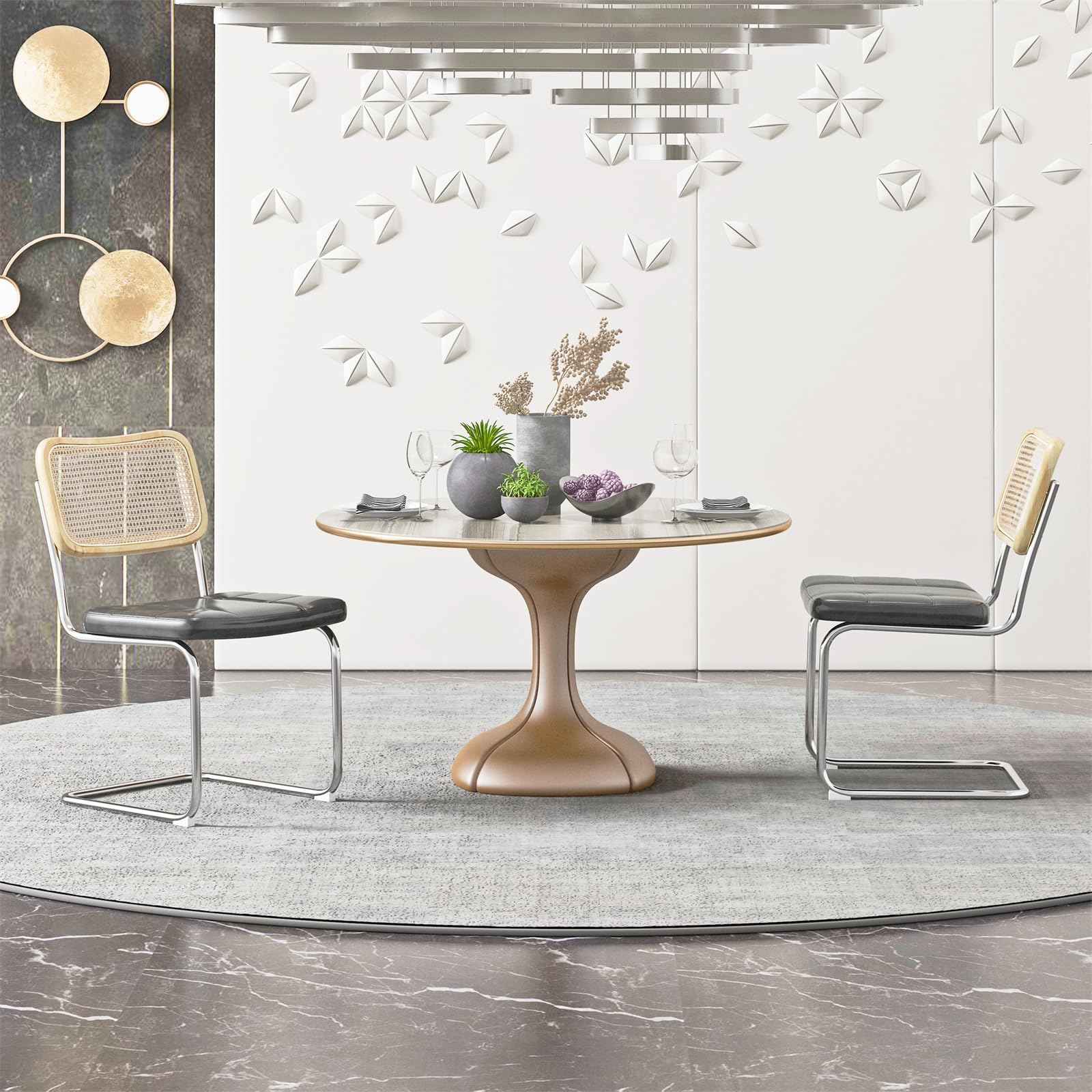 Dining Chairs Set of 2, Upholstered Dining Room Kitchen Side Chairs with Backrest and Metal Legs, Mid Century Modern Armless Farmhouse Rattan Dining Chairs for Living Room, Kitchen, Restaurant, Grey