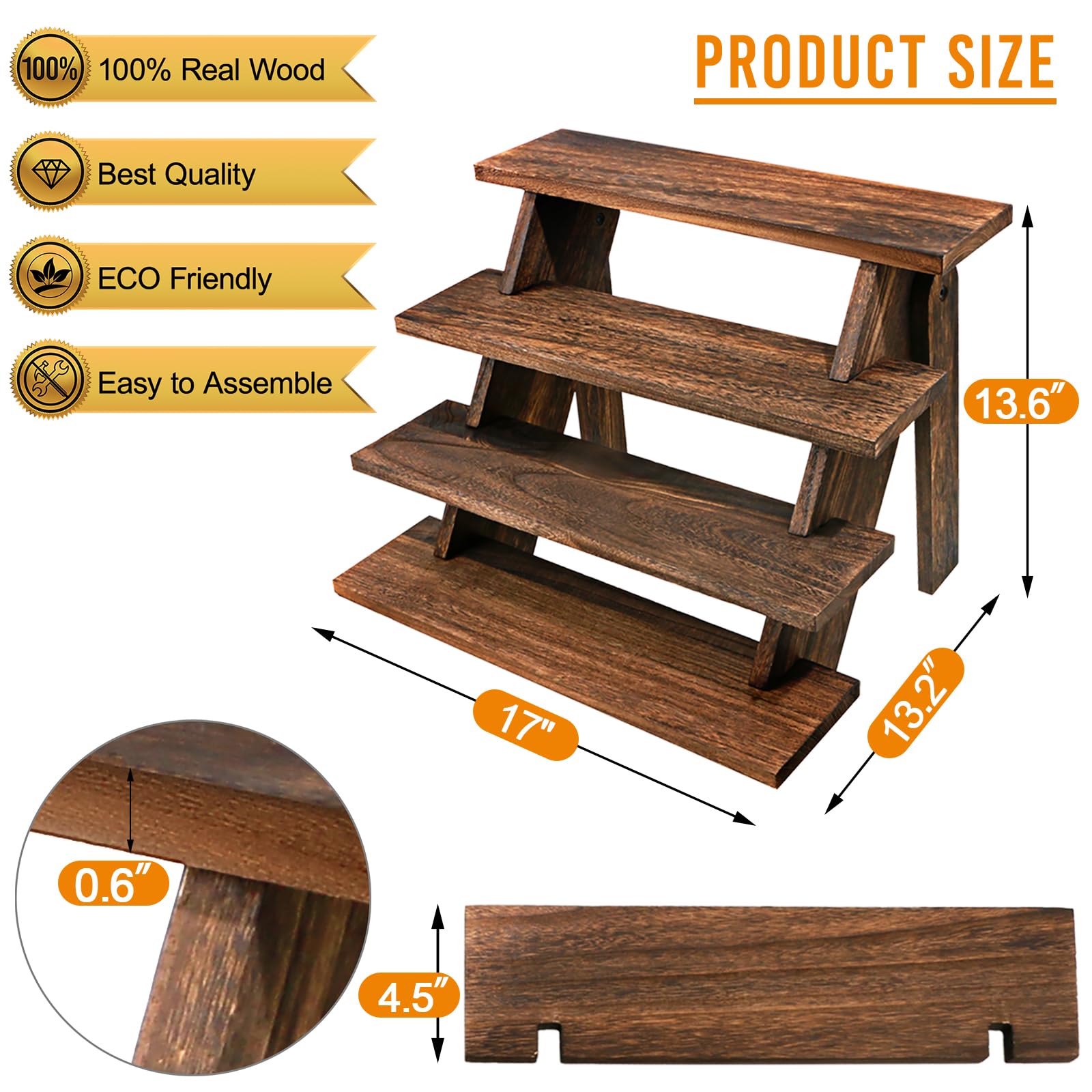 Fumingpal Wooden Cupcake Stand - 4 Tier Cupcake Display Stand, Rustic Tiered Display Stand, Tool Free Installation Cupcake Stand for Birthday Party Decoration Supplies