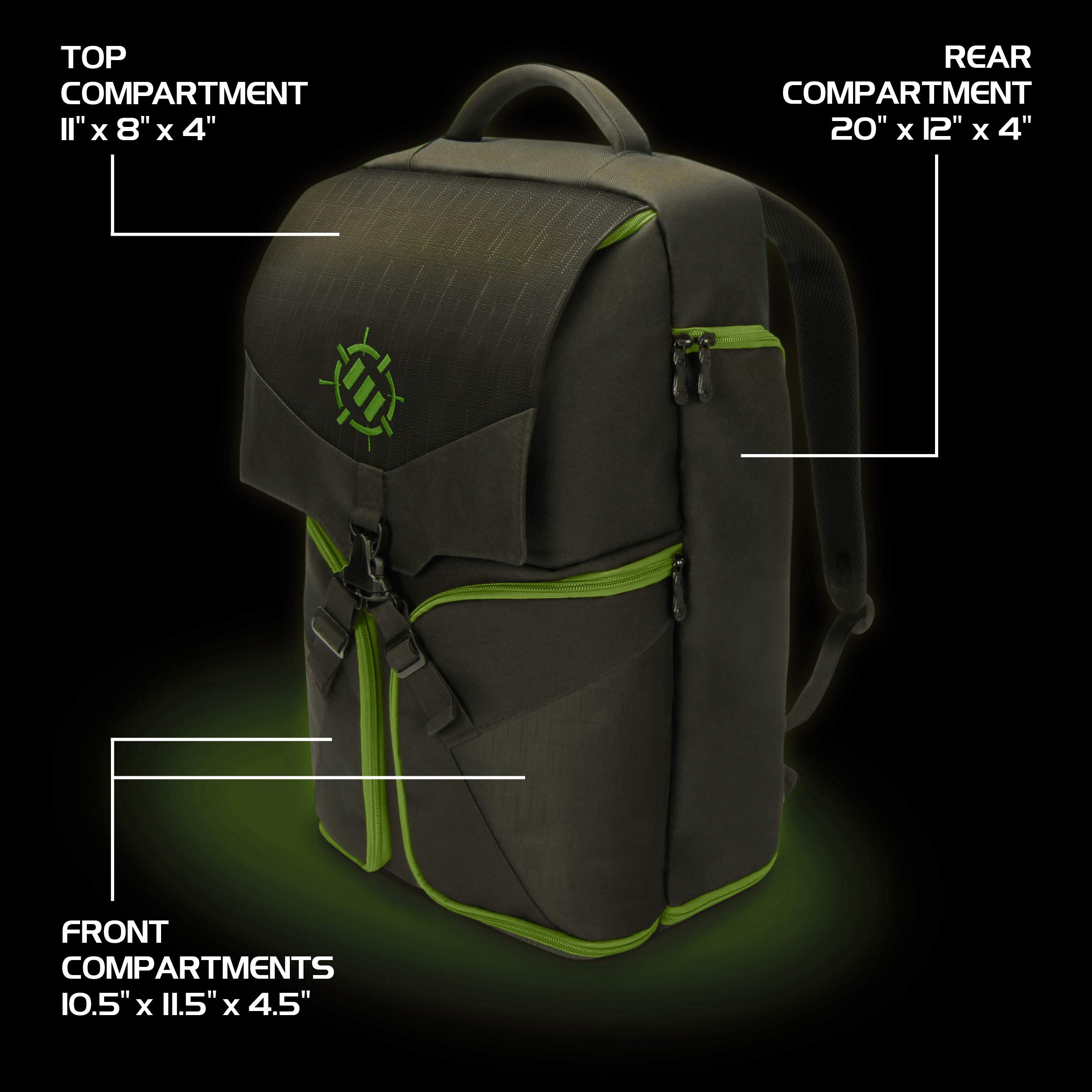 ENHANCE Xbox Backpack - Xbox Carrying Case Compatible with Xbox Series S, Xbox One X, One S - Storage Compartments for Xbox Controllers, Gaming Headset, Xbox Games & More Xbox Accessories - Green