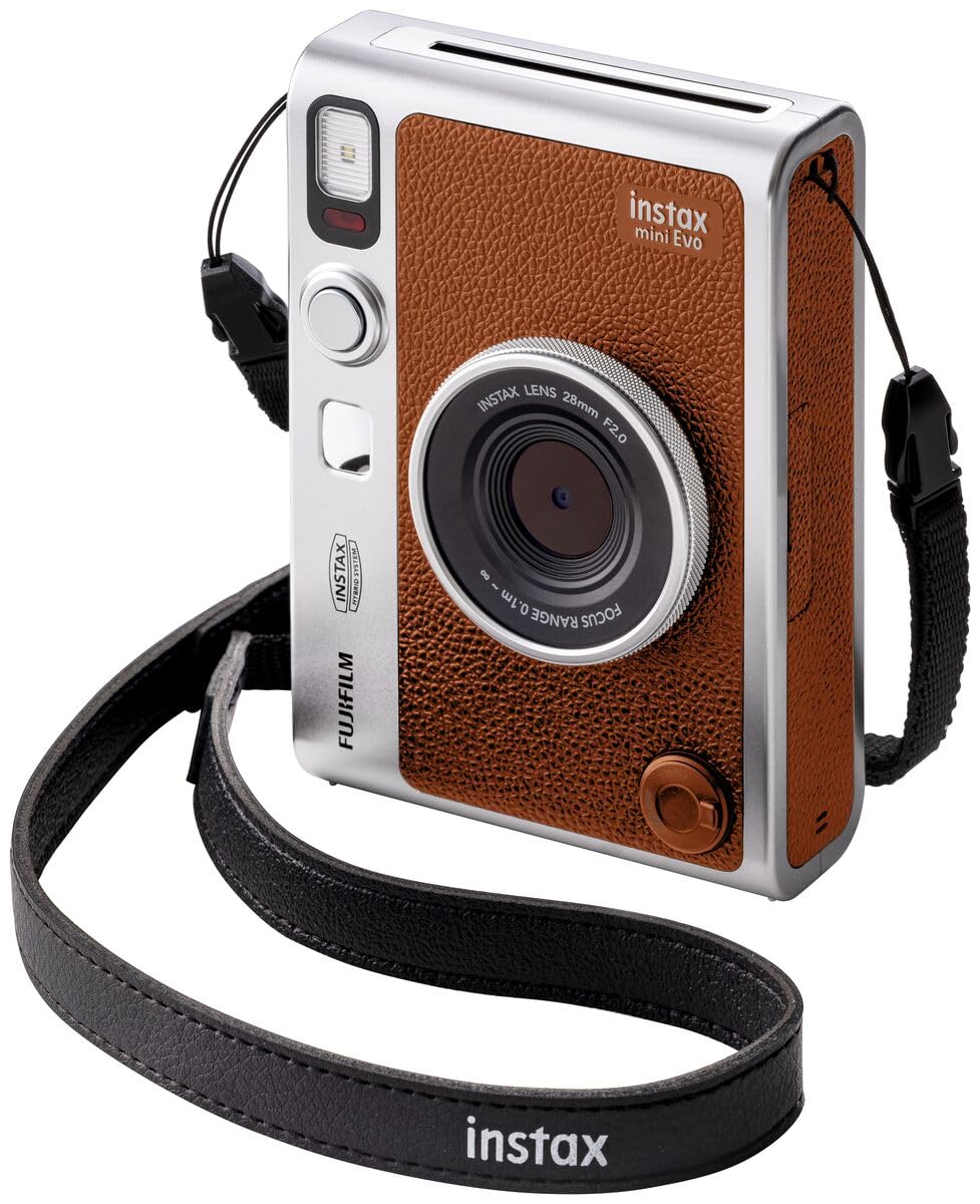 Fujifilm Instax Mini EVO Hybrid Brown Instant Camera + Fuji Mini Twin Pack Instant Film (40 Sheets) - Bundle