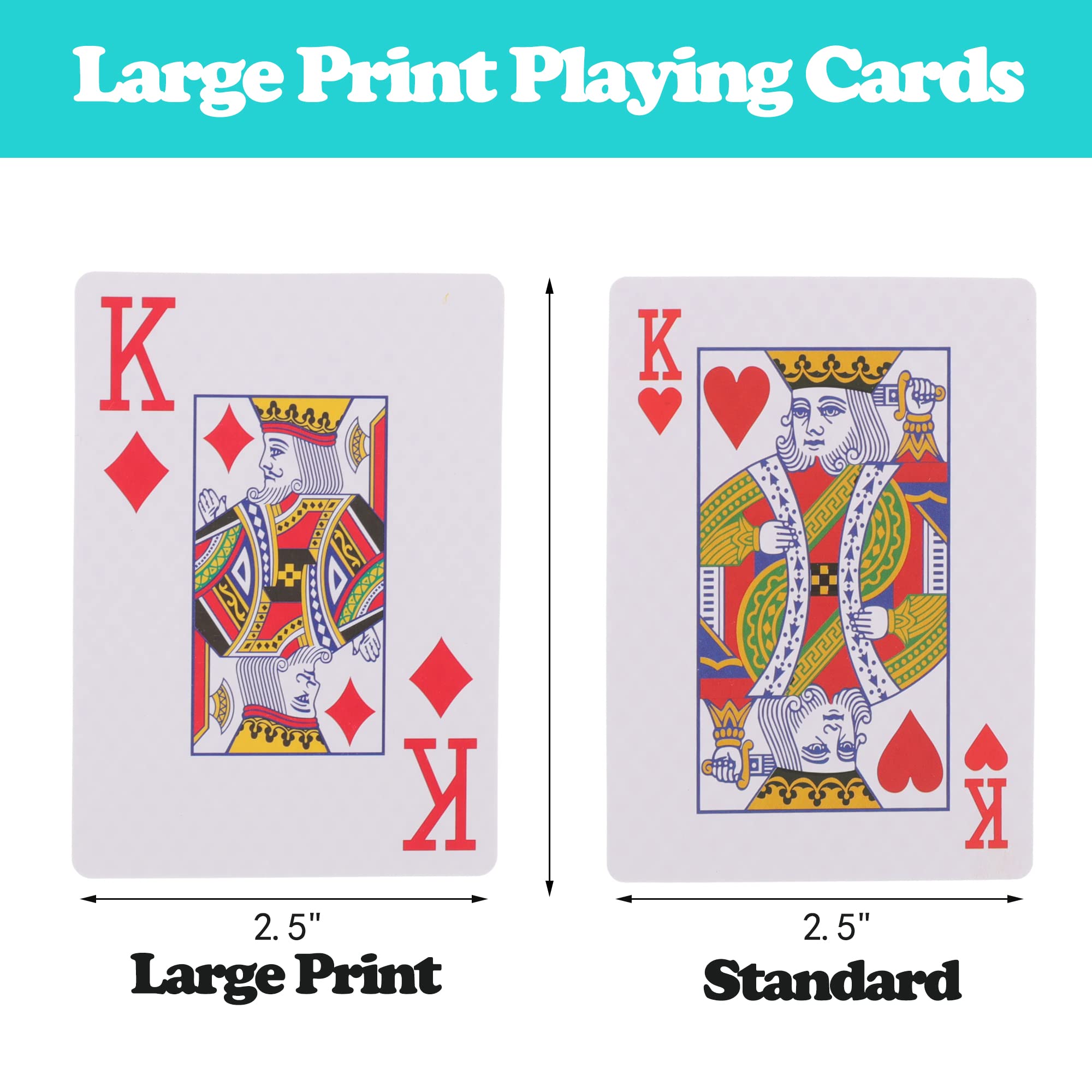 Fanwer Playing Cards Large Print for Adults - 2 Packs, Large Print Playing Cards for Seniors, Vision Impaired, Low Vision Crowd, for Blackjack, Euchre, Canasta Card Game