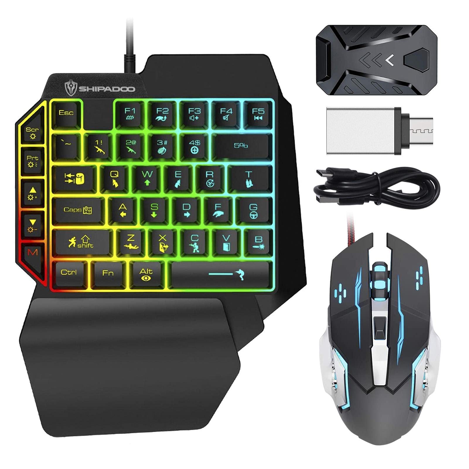 Enjovdery One Hand Gaming Keyboard and Mouse - Portable Mini Single Gamer Keypad Wired Mechanical Feel Rainbow Backlight Half Keyboard for NS Switch Laptop PC Desktop