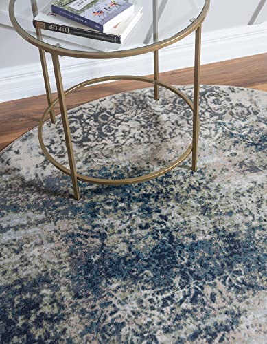 Rugs.com Gossamer Collection Rug β 5 Ft Round Navy Blue Medium Rug Perfect for Kitchens, Dining Rooms