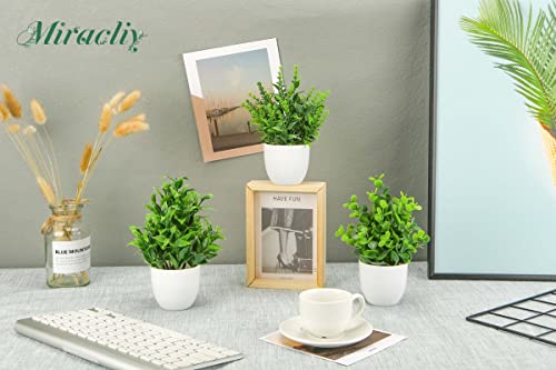 Miracliy 4 Packs Fake Plants Small Artificial Faux Plants Indoor for Home Office Farmhouse Bathroom Decor